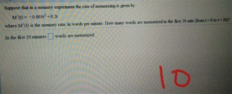 Solved Suppose That In A Memory Experiment The Rate Of Chegg Com