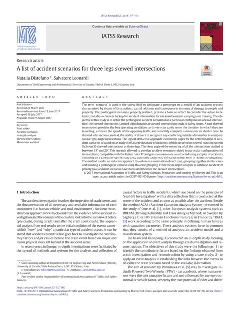 A List Of Accident Scenarios For Three Legs Skewed Intersections Pdf Traffic Collision Traffic