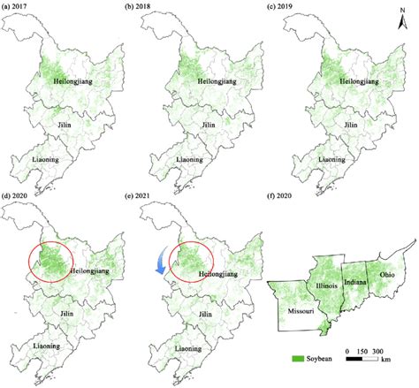 Sentinel 2 Derived Soybean Map In A To E Northeast China From 2017 Download Scientific