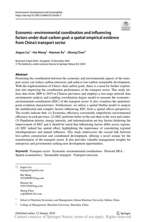 Economicenvironmental Coordination And Influencing Factors Under Dual Carbon Goal A Spatial