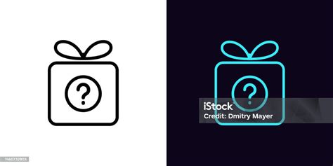 편집 가능한 획이 있는 윤곽선 선물 상자 아이콘입니다 물음표 비밀 선물 픽토그램이 있는 선물 상자 프레임 알 수없는 놀라움 퍼즐
