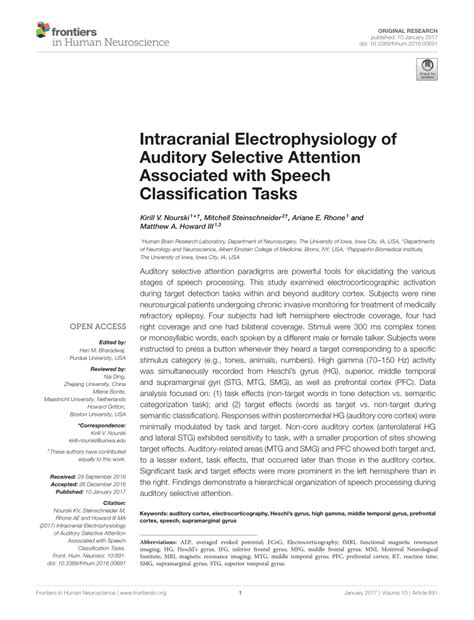 Pdf Intracranial Electrophysiology Of Auditory Selective Attention Associated With Speech