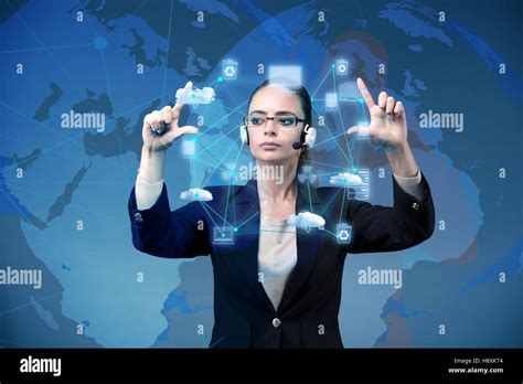 Woman In Computing Concept Pressing Buttons Stock Photo Alamy