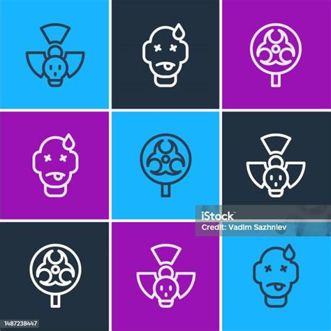 라인 방사성 생물학적 위험 기호 및 인간 중독 아이콘을 설정합니다 벡터 0명에 대한 스톡 벡터 아트 및 기타 이미지 0명 경계 표지 고풍스런 Istock