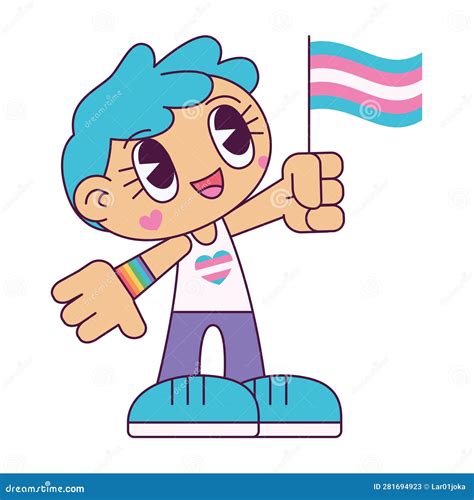 Isolated Cute Transgender Chibi Character Holding A Transexual Flag Vector Stock Vector