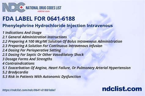Fda Label For Phenylephrine Hydrochloride Injection Intravenous Indications Usage And Precautions