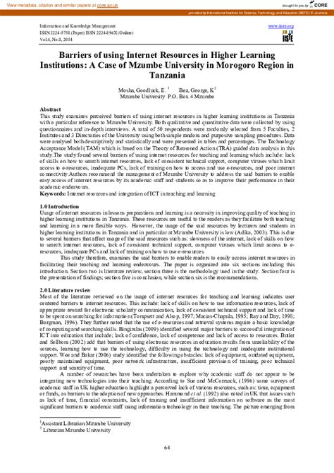 Pdf Barriers Of Using Internet Resources In Higher Learning