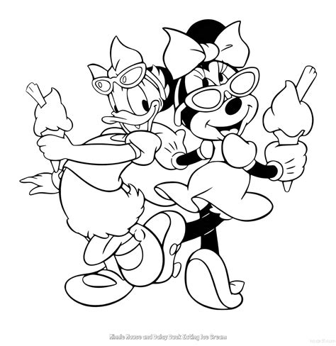 Minnie Mouse And Daisy Duck Eating Ice Cream Coloring Page Free