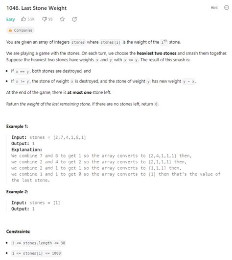 1스4코2파 235 Leetcode 1046 Last Stone Weight