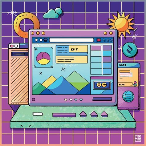 Stories Or Post Template Retro Browser Computer Window In S Vaporwave With Geek Stickers