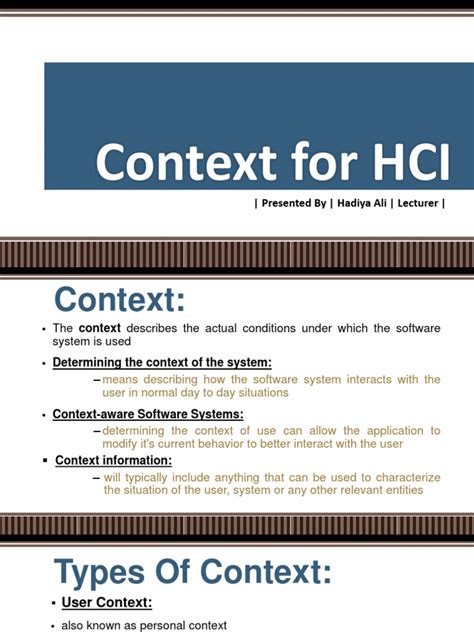 Understanding Context In Human Computer Interaction An Overview Of