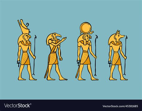 Amun Ra Anubis And Set Engraving Style Ancient Vector Image