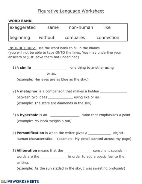Figurative Language Worksheet 2 Answer Language Worksheets
