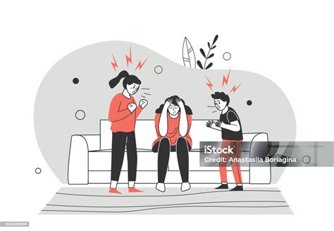 갈등 격리 싸움 과 가족 내에서 불일치 형제 자매는 싸우고 관계를 알아보십시오 아이들은 싸운다 플랫 스타일 문자 벡터 일러스트레이션 언쟁에 대한 스톡 벡터 아트 및 기타