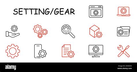 setting gear set icon gear hand magnifying glass computer phone wrench folder cube