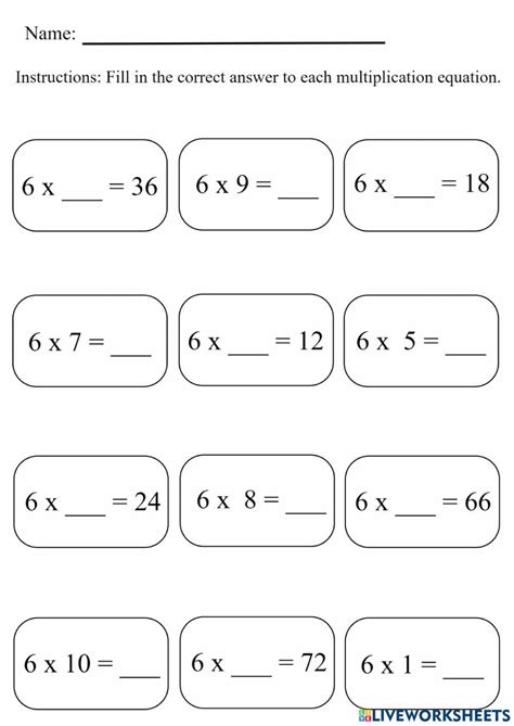 6 Times Table Fill In The Blank Worksheet Live Worksheets Worksheets Library