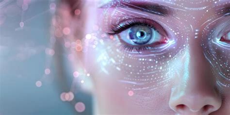 Futuristic Biometric Iris Recognition Technology Closeup Of Female Face