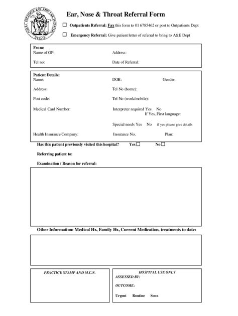 Ear Nose Throat Referral Form Blank Fillable Template Fill Out