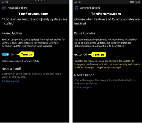 Windows Update Turn On Or Off Pause Updates In Windows 10 Mobile Tutorials