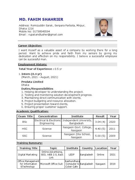 Md Fahim Shahrier Cv Pdf