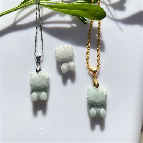 Jade Hello Kitty Jade Necklace Natural Grade A Burmese Jadeite Necklace Etsy