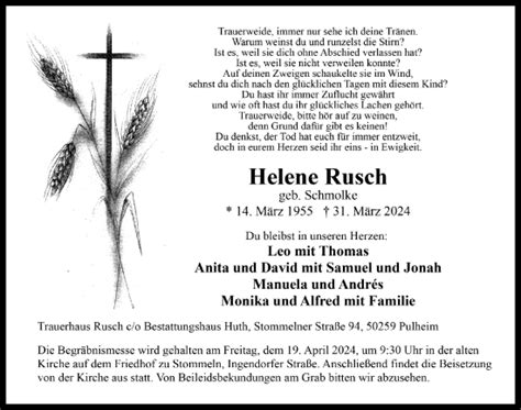 Traueranzeigen Von Helene Rusch Wirtrauern