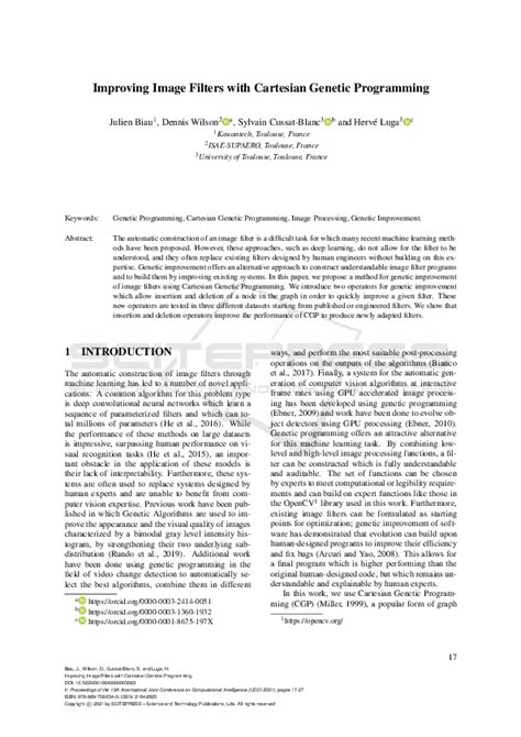 Pdf Improving Image Filters With Cartesian Genetic Programming