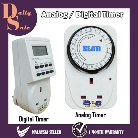 SUM 24 Hours 3 Pin Plug Digital Analog Timer Pemasa 3 Pin Digital