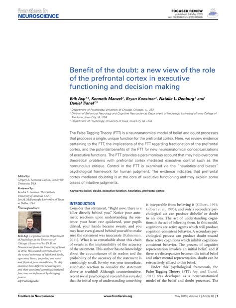 Pdf Benefit Of The Doubt A New View Of The Role Of The Prefrontal Cortex In Executive