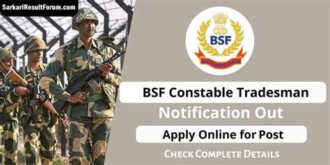 Bsf Tradesman Recruitment 2025 Apply For 3588 Constable Posts Male