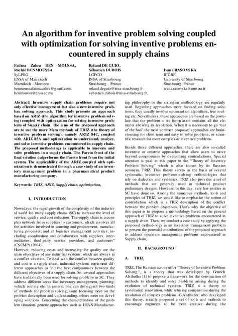 Pdf An Algorithm For Inventive Problem Solving Coupled With