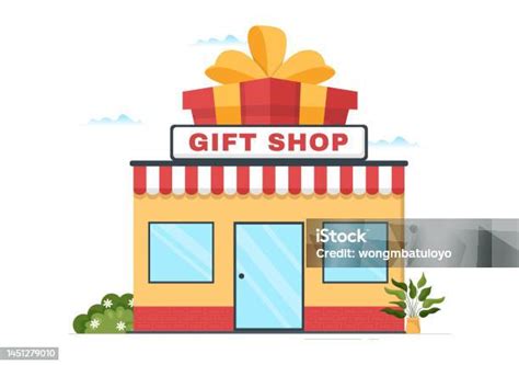 다양한 선물 장식용 꽃병 및 보석류가 있는 기념품 가게는 플랫 만화 손으로 그린 템플릿 일러스트레이션에서 친구나 가족이 공유할