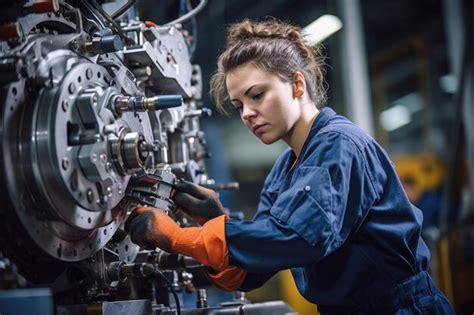 Premium Photo Female Engineer Operating A Cnc Machine In Aerospace Factory