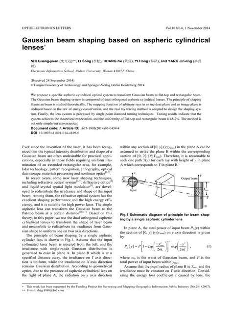 Gaussian Beam Shaping Based On Aspheric Cylindrical Lensesshi2014 Pdf