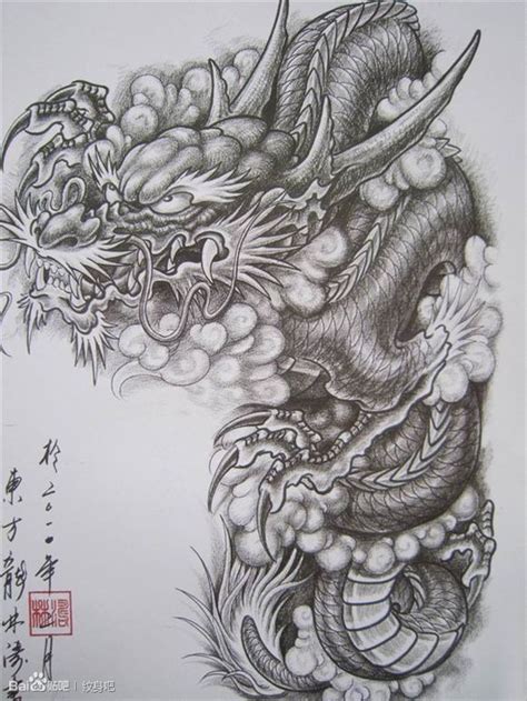 男生喜欢的披肩龙纹身手稿