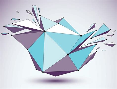 벡터 차원 파란색 와이어프레임 개체 굴절 및 잔해가 있는 철거된 모양입니다 3d 메쉬 디지털 기술 요소가 조각으로 나뉩니다