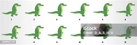 Cartoon Crocodile Walk Cycle Animation Frames Loop Animation Sequence