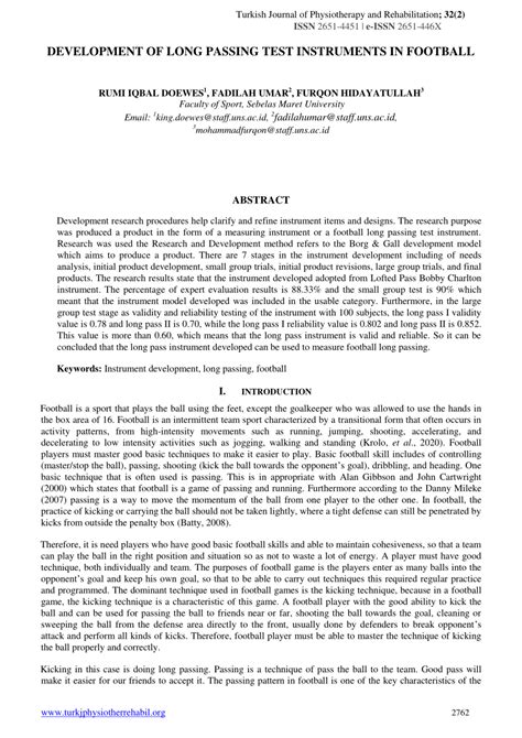 Pdf Development Of Long Passing Test Instruments In Football