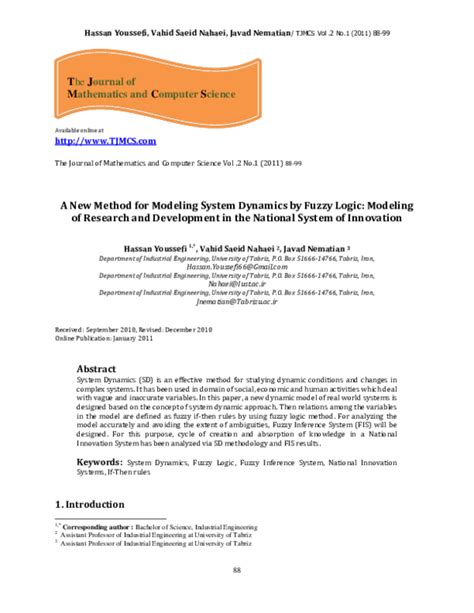 Pdf A New Method For Modeling System Dynamics By Fuzzy Logic