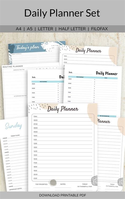 Dated Daily Planner Kit Printable Daily Plan Templates In Bundle Daily Hourly Schedule