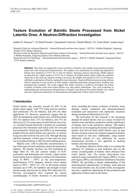 Pdf Texture Evolution Of Bainitic Steels Processed From Nickel Lateritic Ores A Neutron