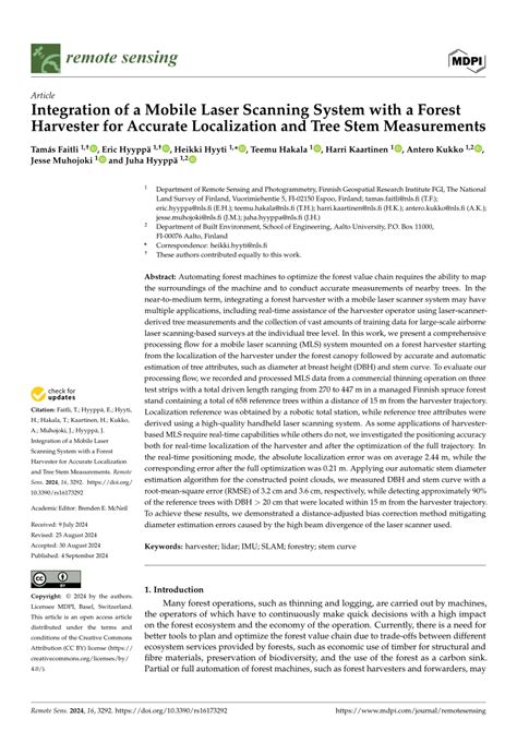 Pdf Integration Of A Mobile Laser Scanning System With A Forest Harvester For Accurate