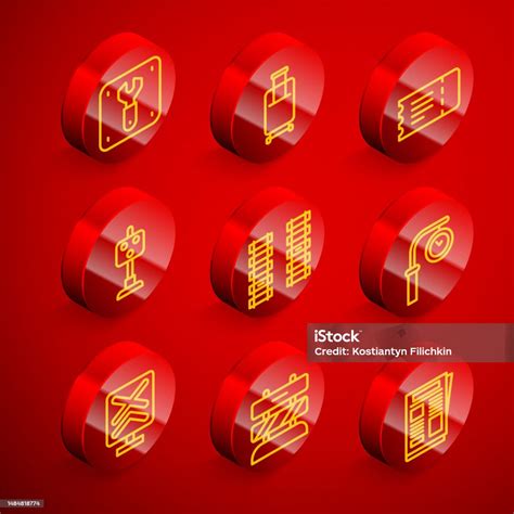 철도 여행 가방 기차표 신호등 철도 철도 트랙 역 시계 철도 건널목 및 끝 트랙 아이콘의 라인 수리를 설정합니다 벡터 3차원 형태에 대한 스톡 벡터 아트 및 기타 이미지