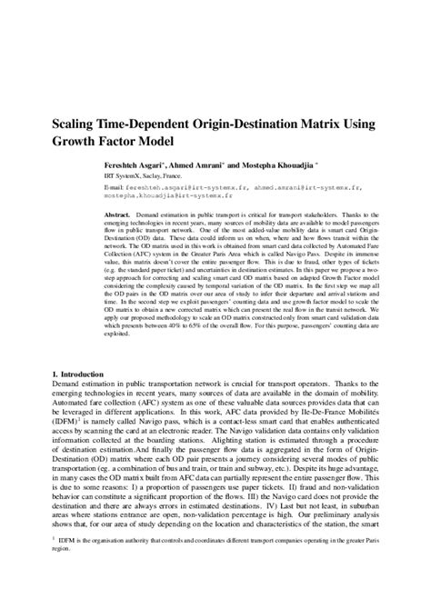 Pdf Scaling Time Dependent Origin Destination Matrix Using Growth Factor Model