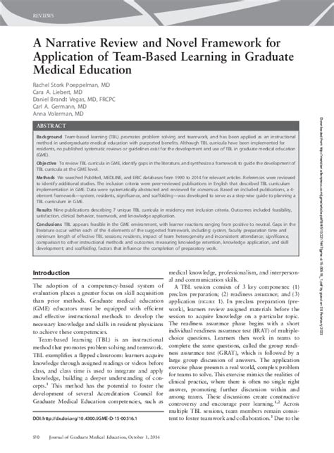 Pdf A Narrative Review And Novel Framework For Application Of Team Based Learning In Graduate