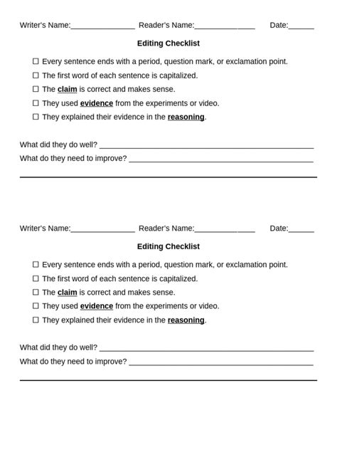 7 1 1 Day 4 Cer Paragraph Editing Checklist Pdf Career And Growth