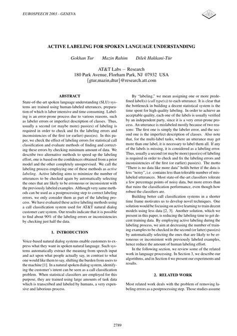 Pdf Active Labeling For Spoken Language Understanding