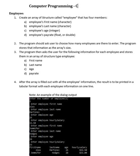 Solved Computer Programming Employee 1 Create An Array
