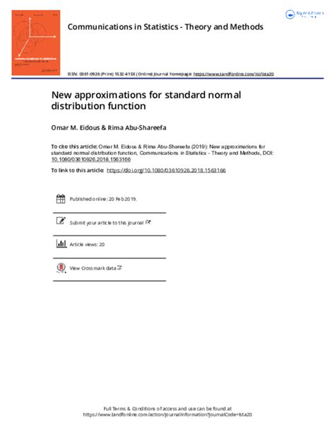 Pdf New Approximations For Standard Normal Distribution Function