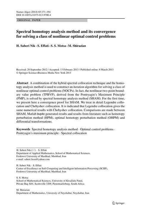 Pdf Spectral Homotopy Analysis Method And Its Convergence For Solving A Class Of Nonlinear